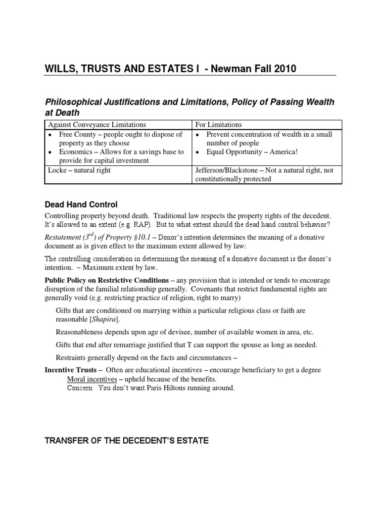 Wills and Trusts Outline | Will And Testament | Intestacy