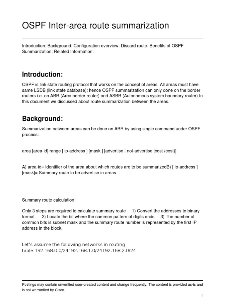 OSPF Inter-Area Route Summarization | PDF | Network Layer Protocols ...