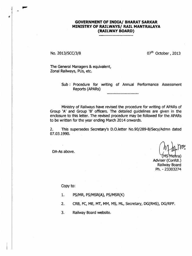 APAR Writing Procedure | Government Of India | Rail Transport