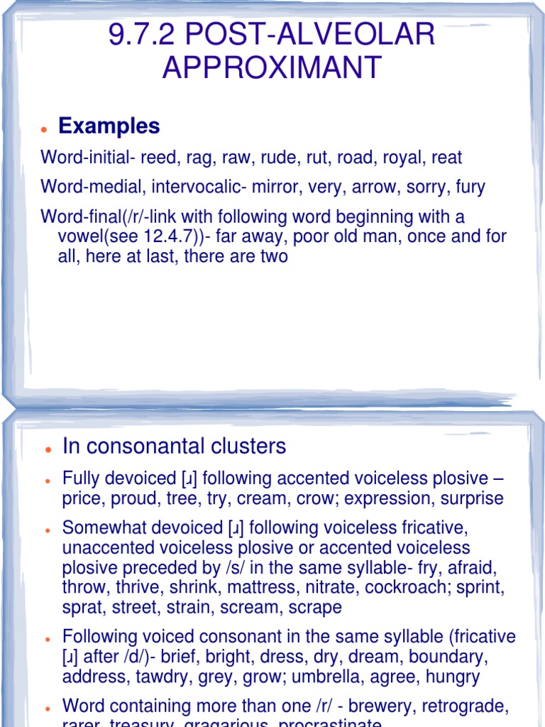 9.7.2 Post-Alveolar Approximant: Examples | PDF | Vowel | Human Voice