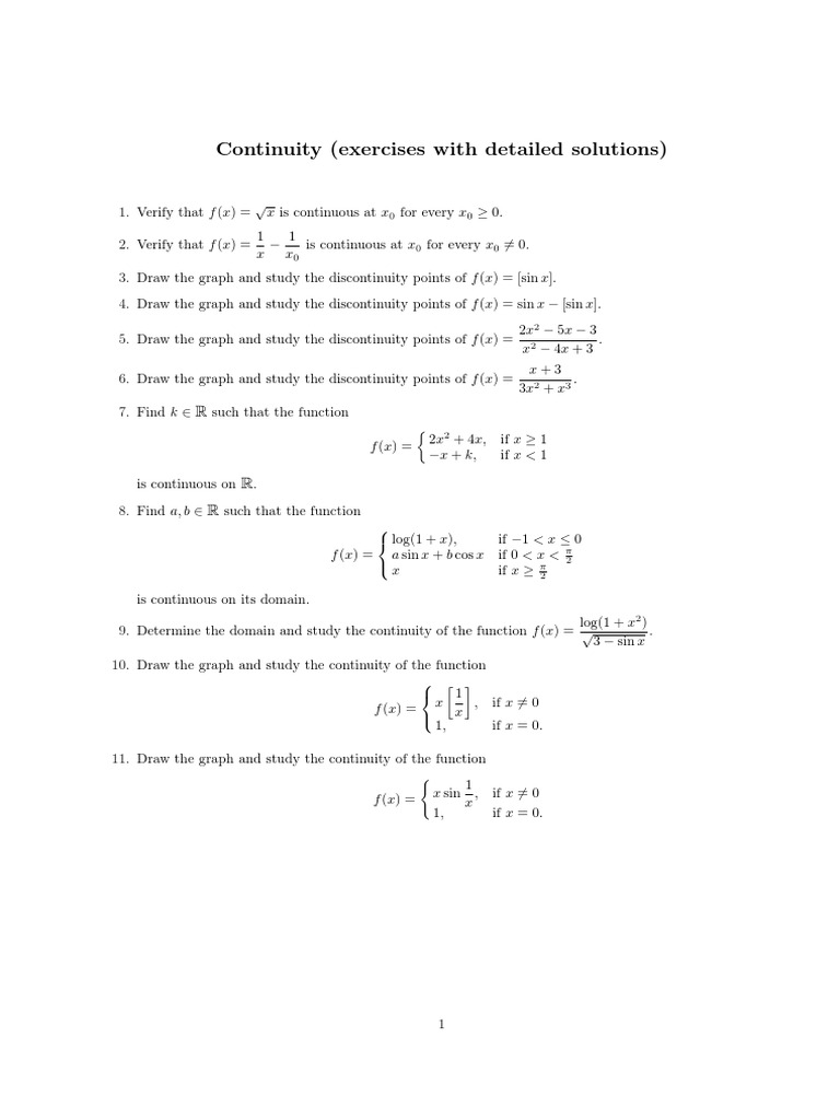 Calculus Continuity Exercises | PDF | Continuous Function | Space