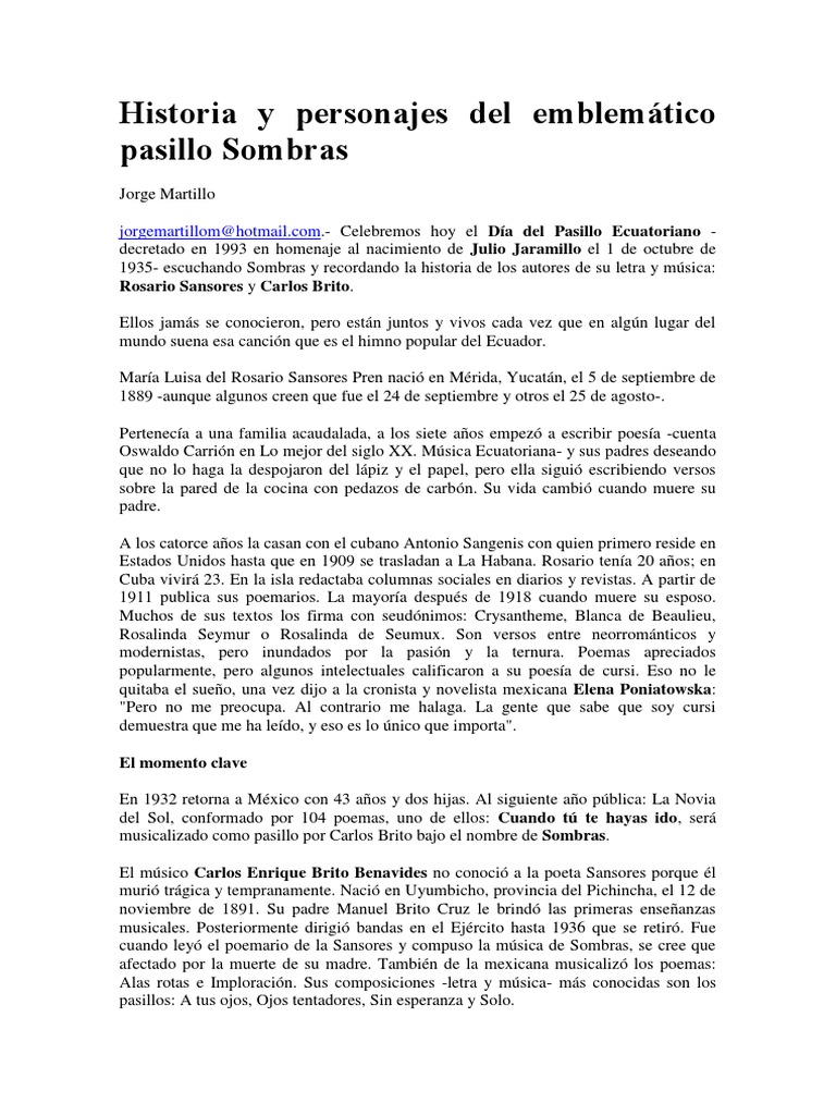 Historia y Personajes Del Emblemático Pasillo Sombras | Descargar ...