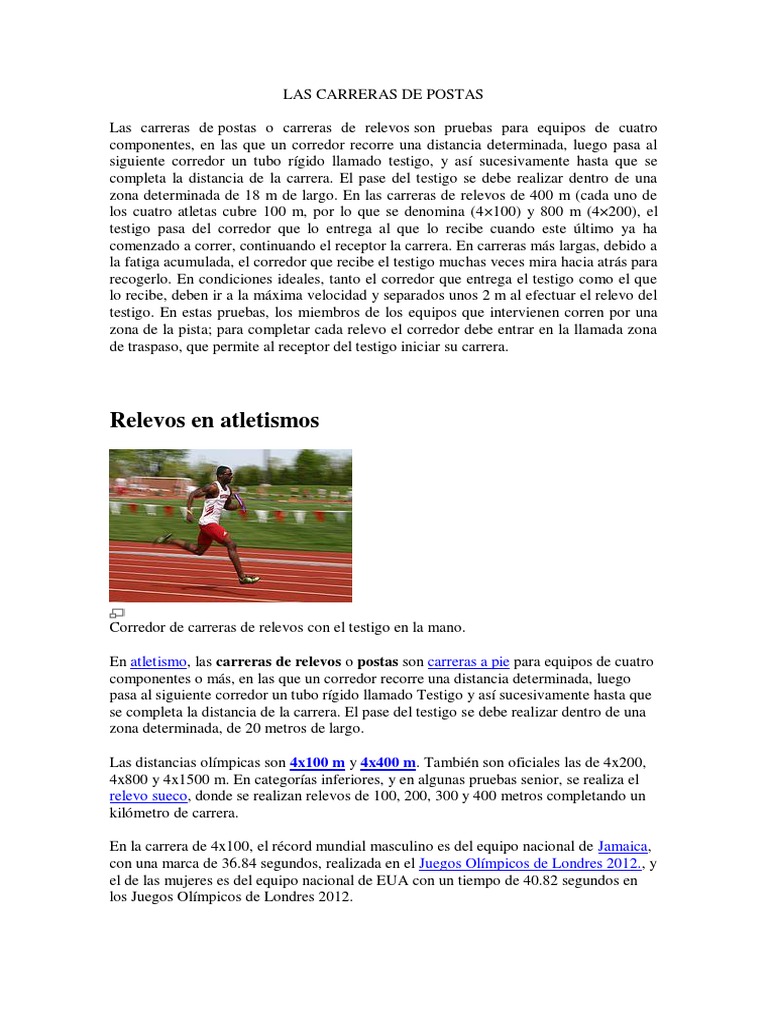 Carreras de Postas en Atletismo | PDF | Corriendo | Atletismo