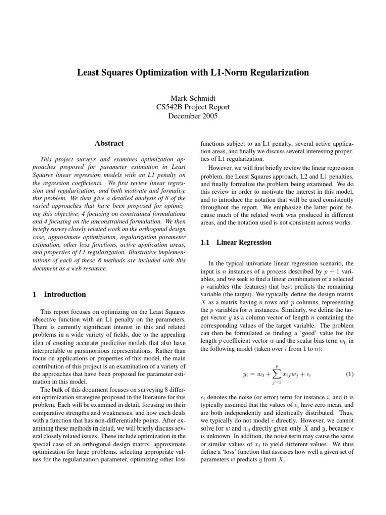 Least Squares Optimization With L1-Norm Regularization | PDF | Mathematical Optimization | Least ...