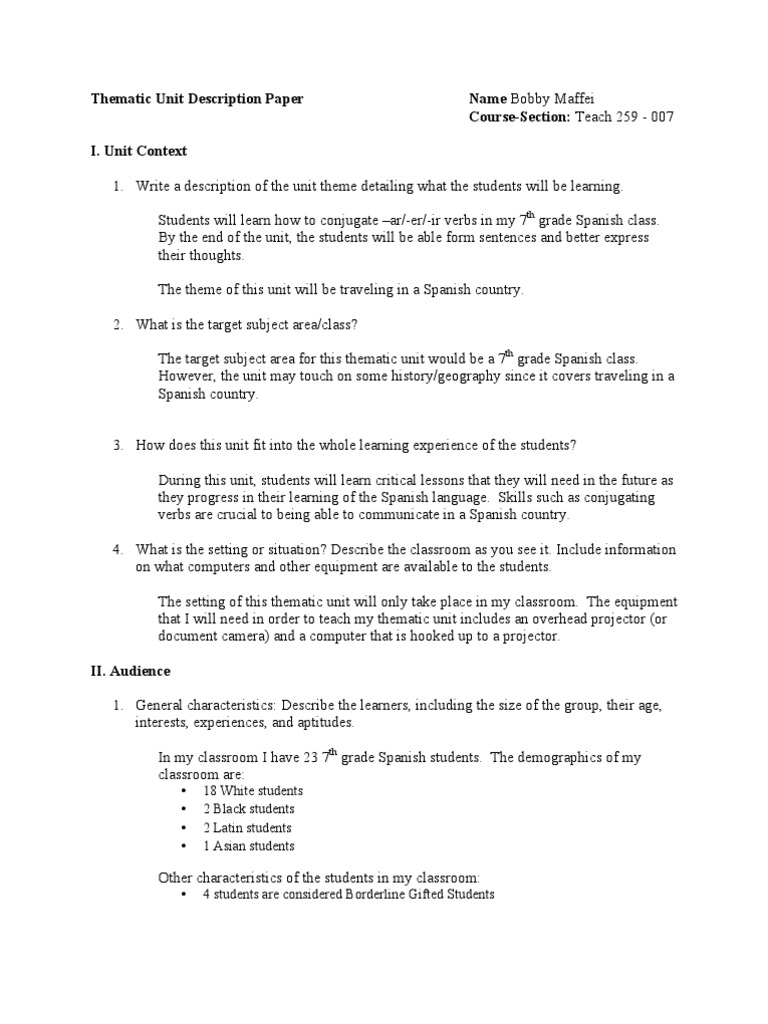 Thematic Paper Bobby Maffei | PDF | Grammatical Conjugation | Goal