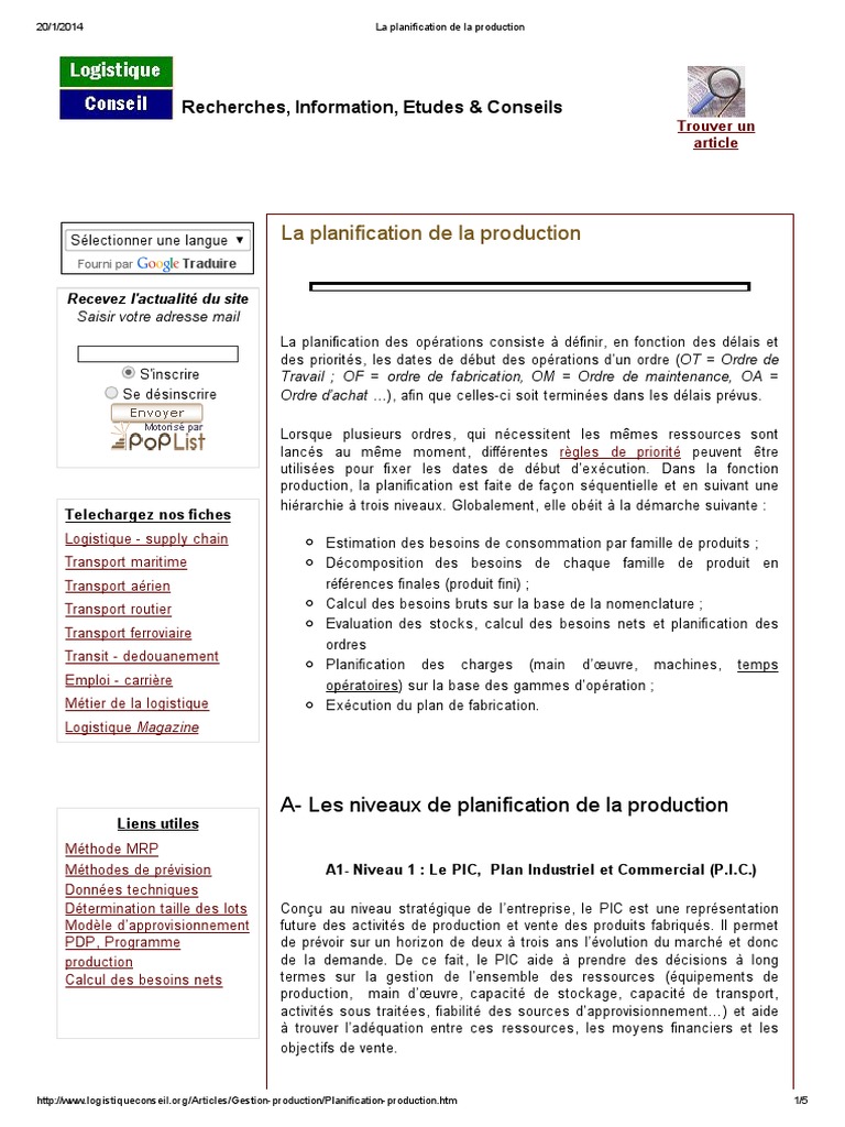 La Planification de La Production | PDF