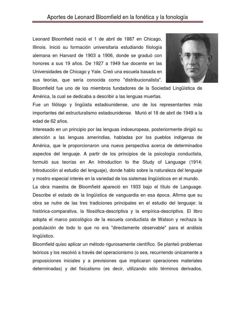 Resumen Leonard Bloomfield | PDF | Fonema | Lingüística