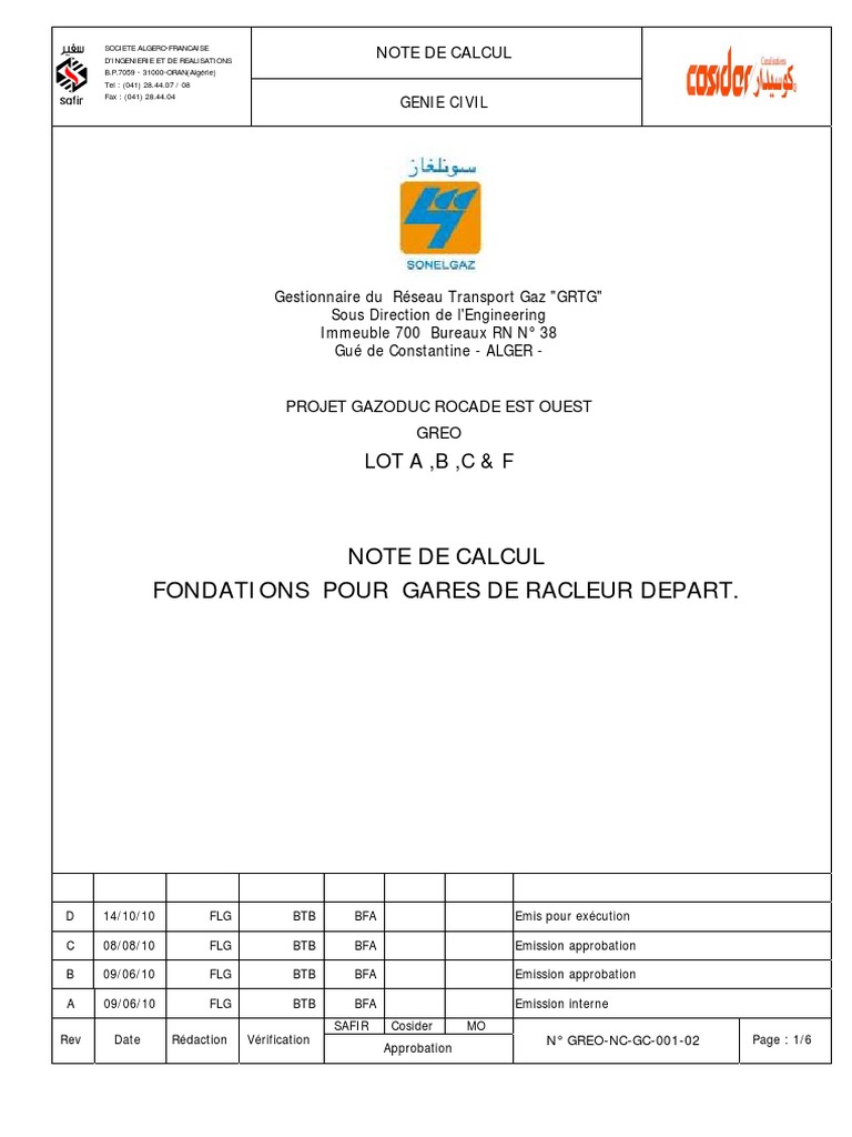 Note de Calcul Gare de Racleur Depart Execution | PDF | Béton armé ...