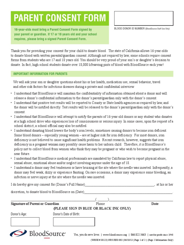 Bloodsource Consent Form | PDF | Blood Donation | Consent