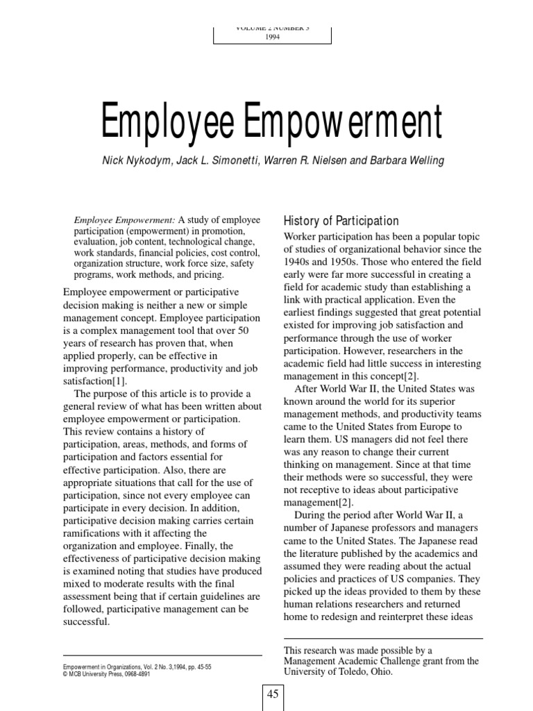 Employee Empowerment | PDF | Job Satisfaction | Employment