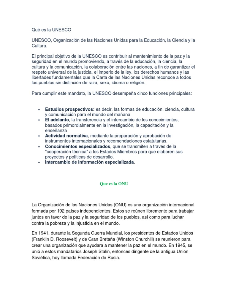 Qué Es La UNESCO | PDF | Naciones Unidas | Relaciones internacionales