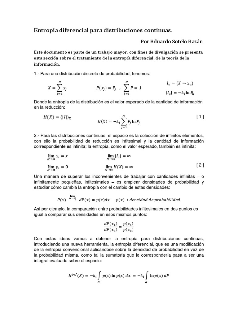 Entropía Diferencial para Distribuciones Continuas | PDF | Integral ...