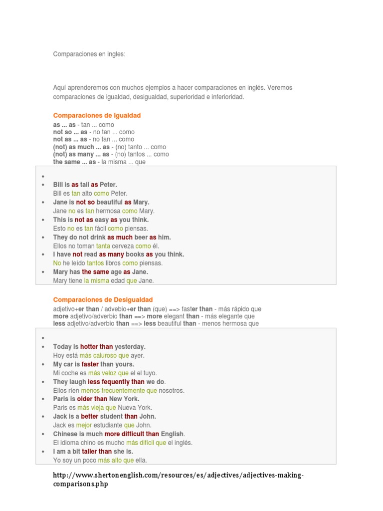 Comparaciones en Ingles | PDF | Idiomas