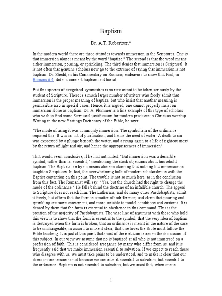 Baptism - A.T. Robertson | PDF | Religious Rituals | Baptism