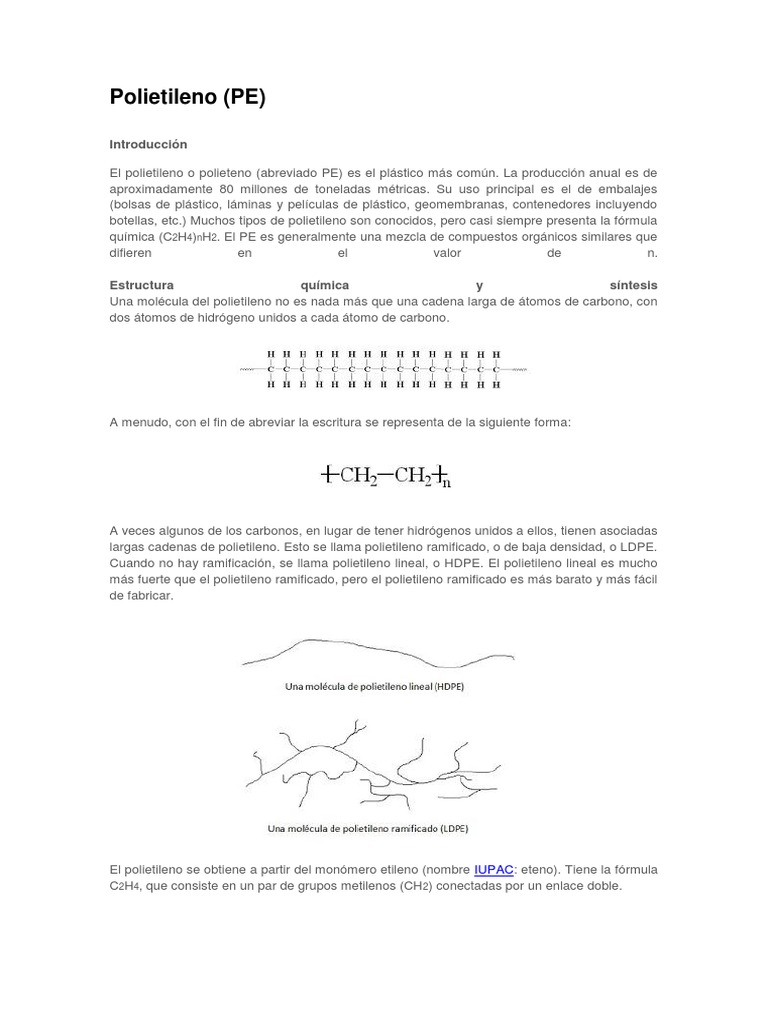 Estructura y síntesis del polietileno | PDF | Polietileno | Etileno