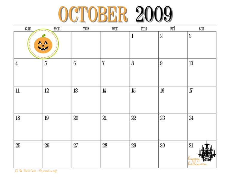 October 2009 Printable Calendar | PDF