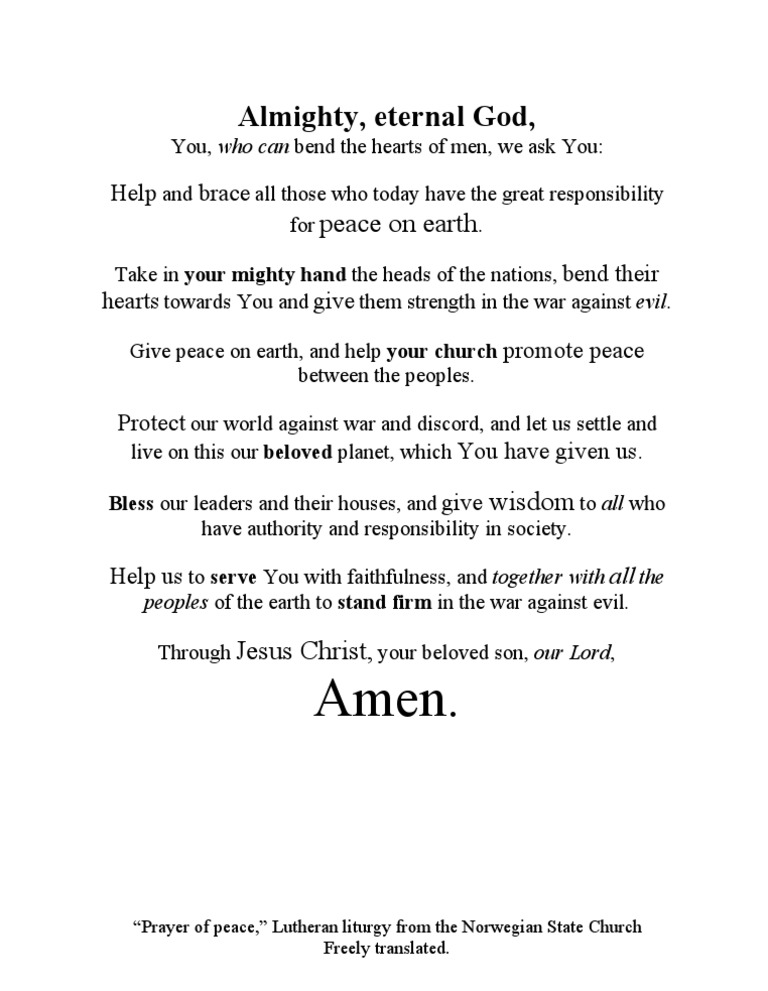 Prayer for Global Peace and Unity | PDF