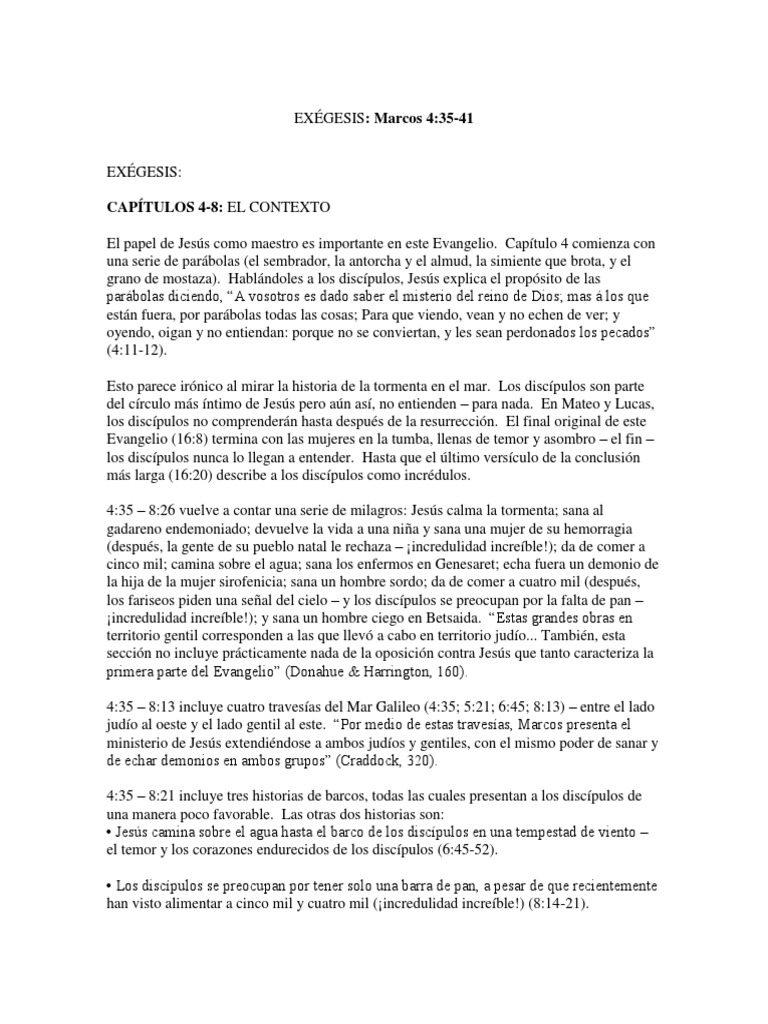 EXÉGESIS Marcos 4,35-41 | PDF | Demonios | Evangelio de Marcos