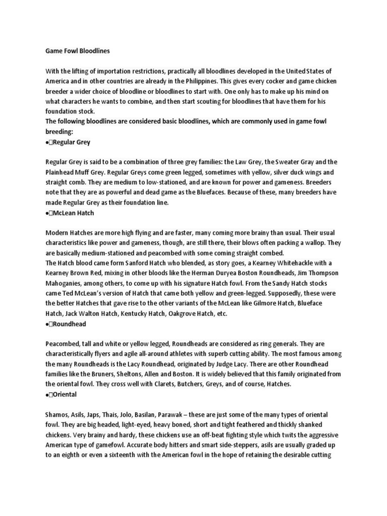 Game Fowl Bloodlines | PDF | Birds | Tetrapods