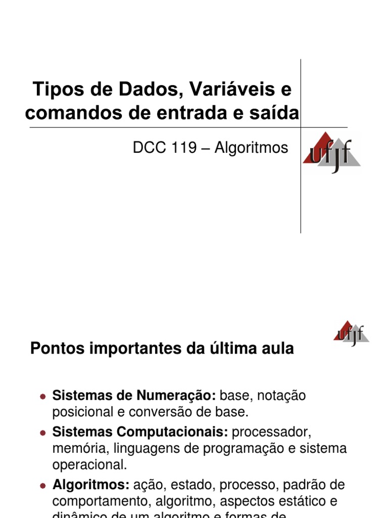 02 Tipos de Dados Variaveis e Entrada Saida | PDF | Tipo de dados | C ...
