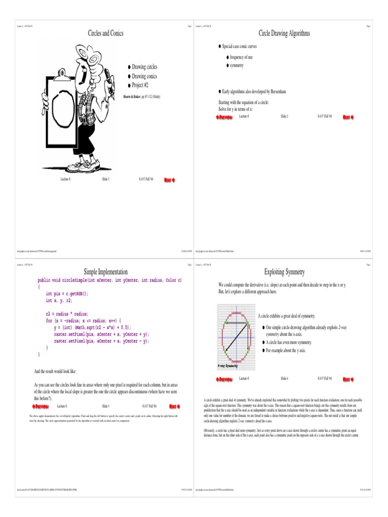Circles and Conics Circle Drawing Algorithms | PDF | Circle | Cartesian ...