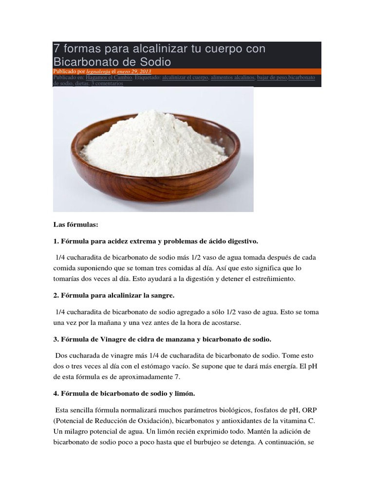 7 Formas de Alcalinizar tu Cuerpo | PDF | Bicarbonato de sodio | Ácido