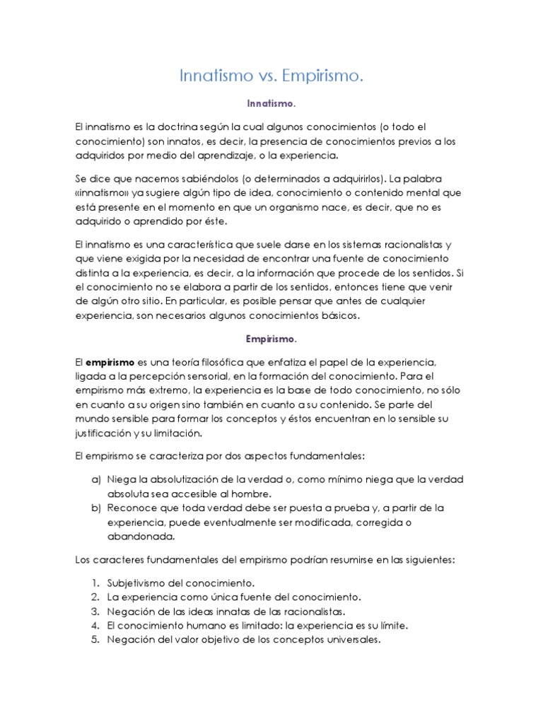 Innatismo Vs Empirismo | PDF | Empirismo | Actitud psicológica