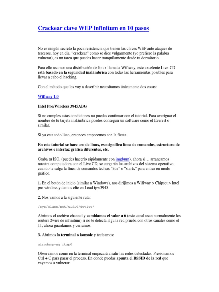 Crackear Clave WEP Infinitum en 10 Pasos | PDF | Interfaz de línea de ...
