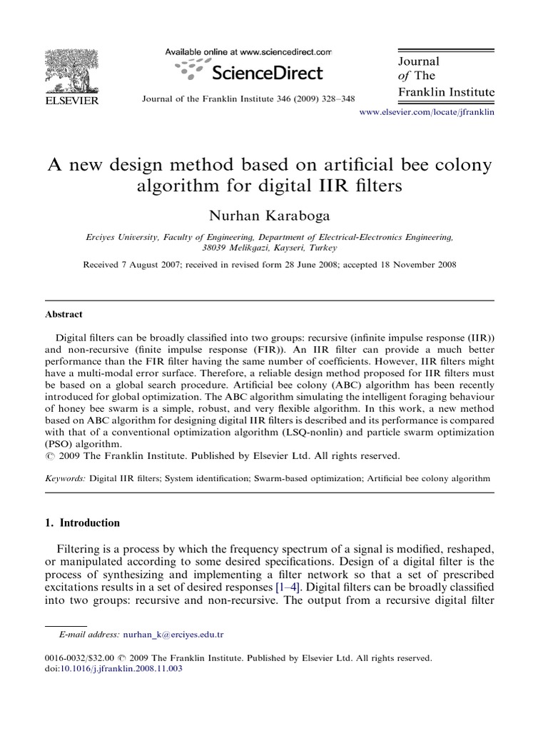 A New Design Method Based On Artificial Bee Colony Algorithm For Digital IIR Filters | PDF ...