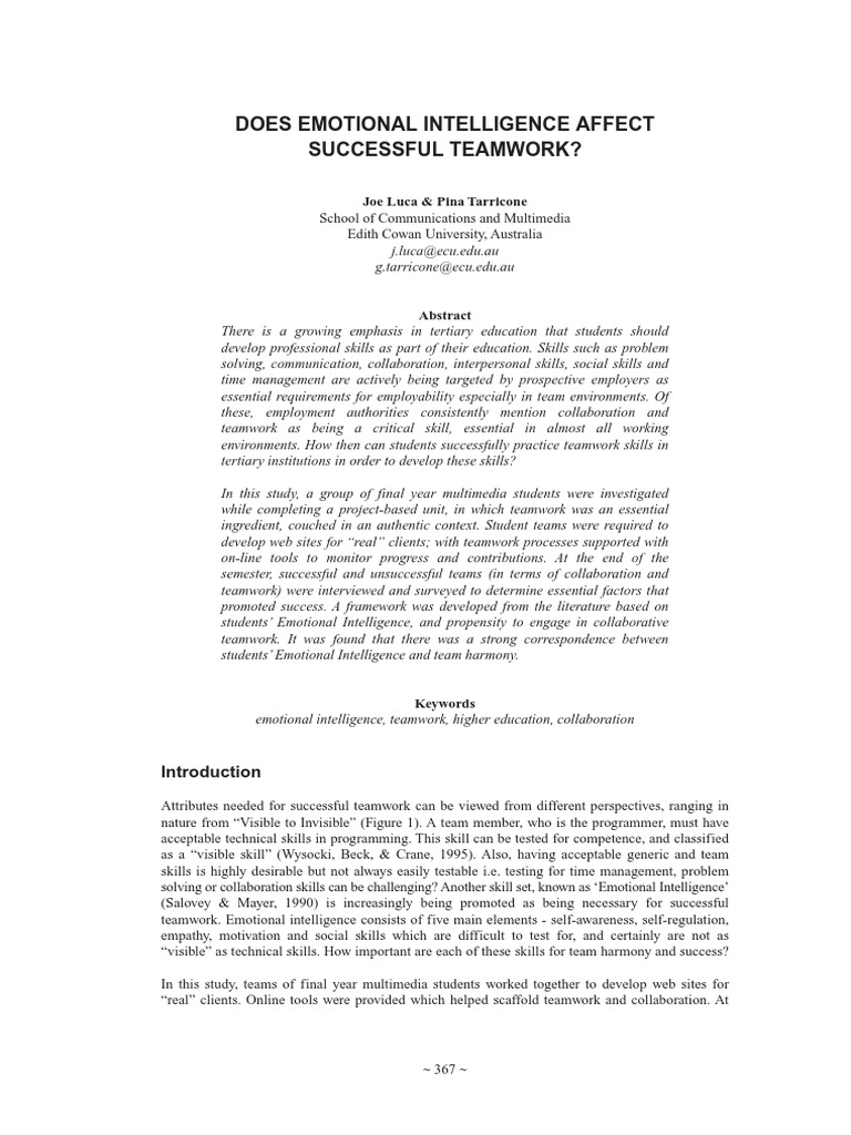 Does Emotional Intelligence Affect Successful Teamwork?: Joe Luca ...