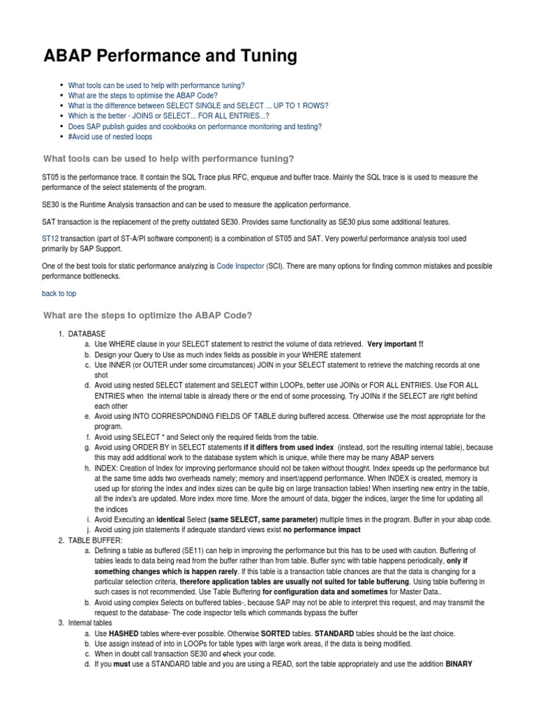 ABAP Performance and Tuning: What Tools Can Be Used To Help With ... ABAP Performance and Tuning: What Tools Can Be Used To Help With ...