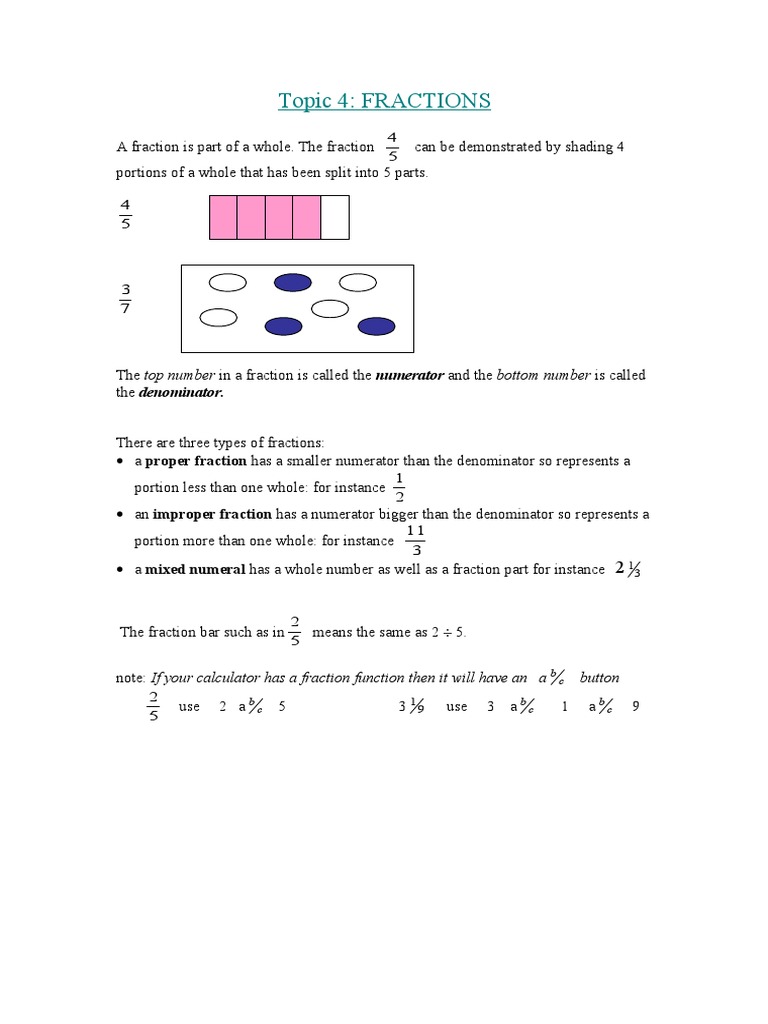 Topic 4: FRACTIONS: Button | PDF | Fraction (Mathematics) | Notation