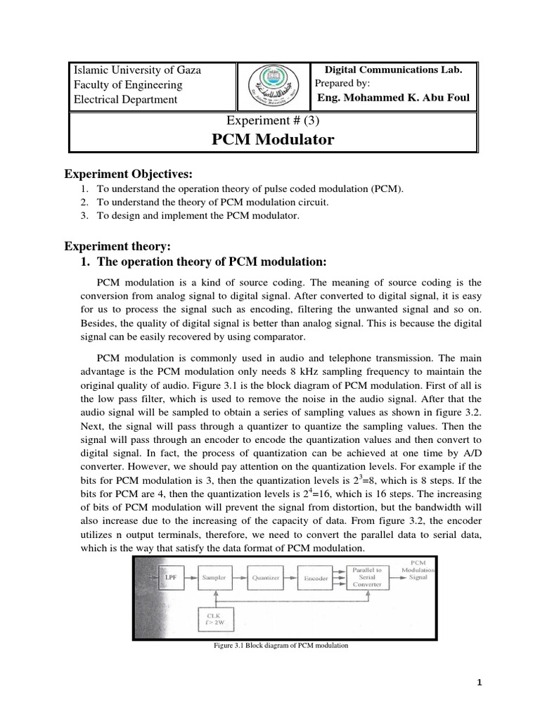 Experiment Manual For Pcm Modulator Pdf Modulation Sampling
