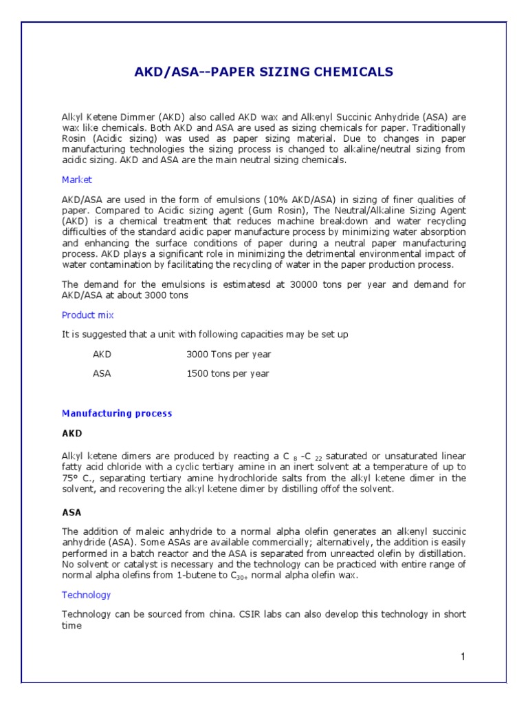 AKD ASA Paper Sizing Chemicals | Alkene | Paper