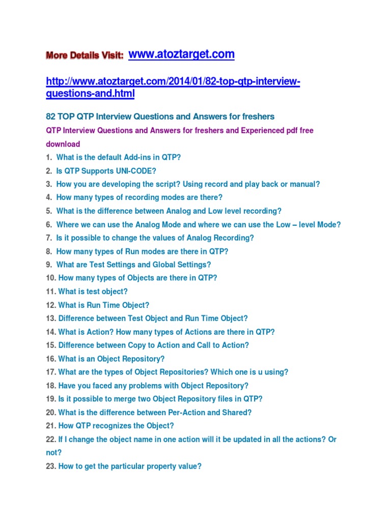 QTP Interview Questions and Answers | PDF | Library (Computing) | Software Engineering