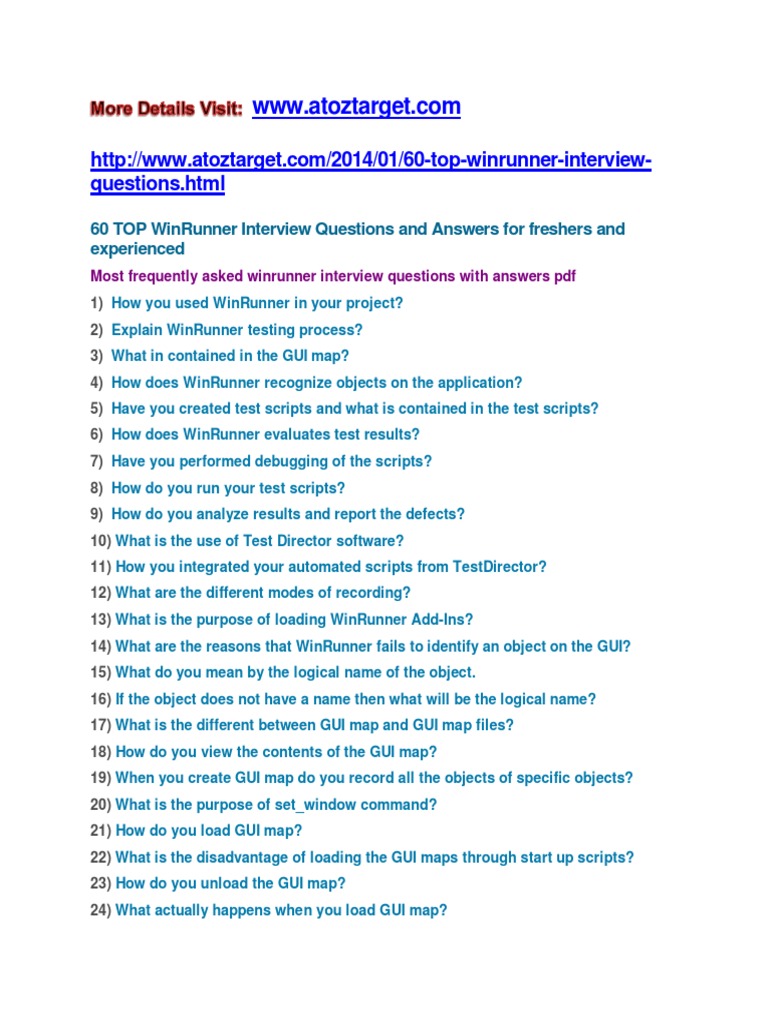 Questions - HTML: 60 Top Winrunner Interview Questions and Answers For Freshers and Experienced ...