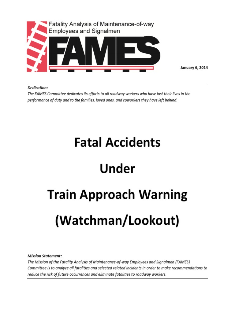 Fatal Accidents Under Train Approach Warning (Watchman/Lookout) | PDF ...