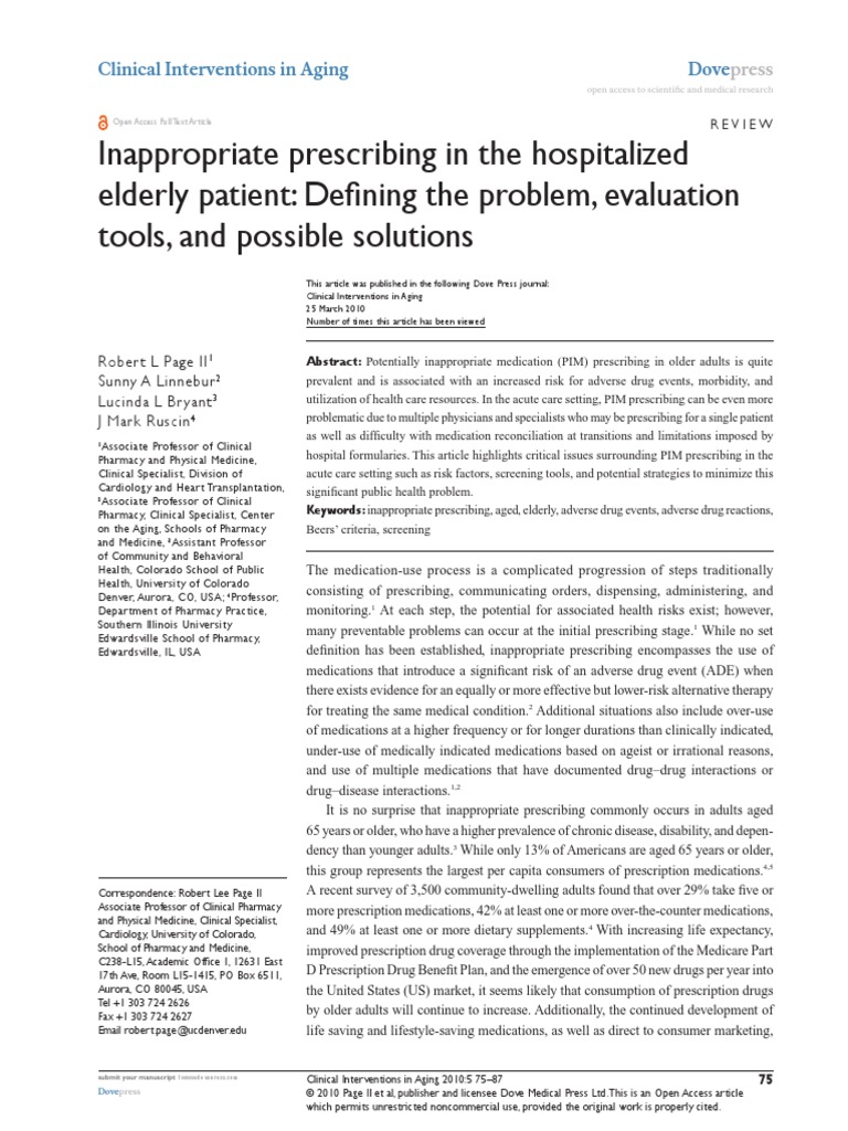 Inappropriate Prescribing in The Hospitalized Elderly Patient: Defining ...