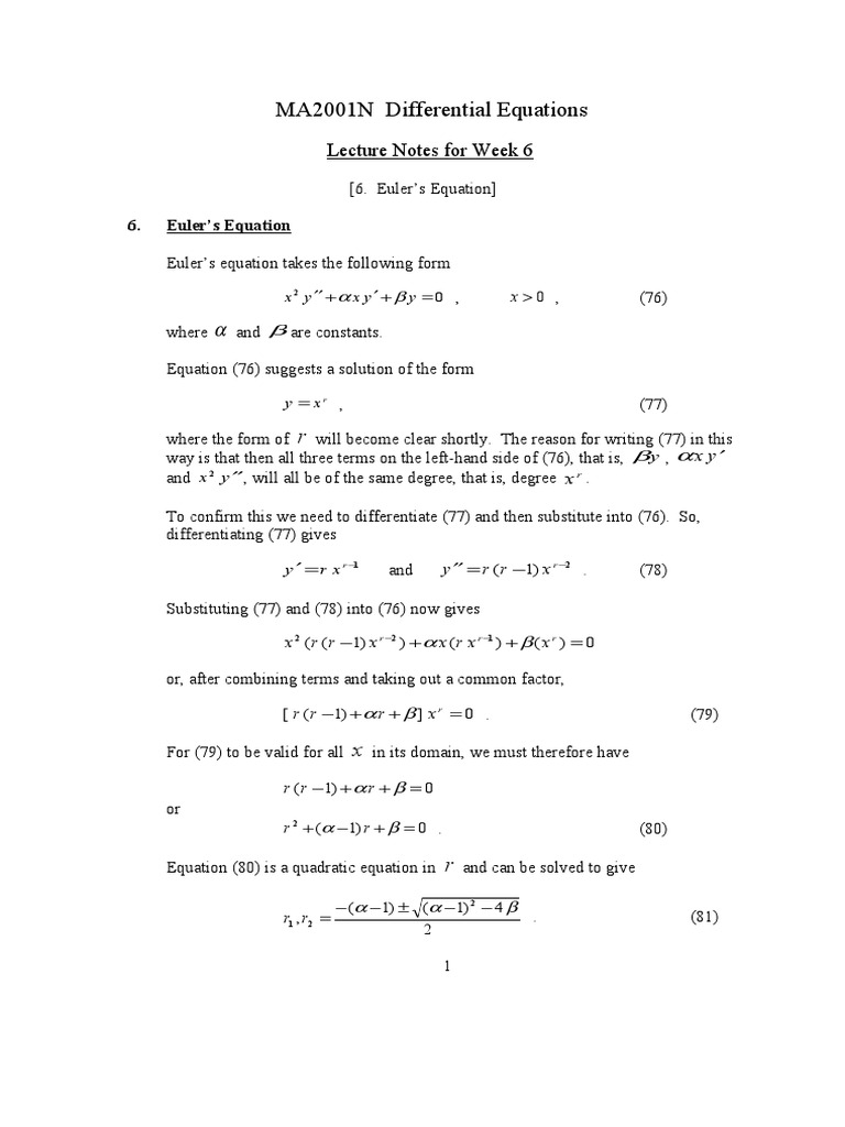 MA2001N Differential Equations: Lecture Notes For Week 6 | PDF ...