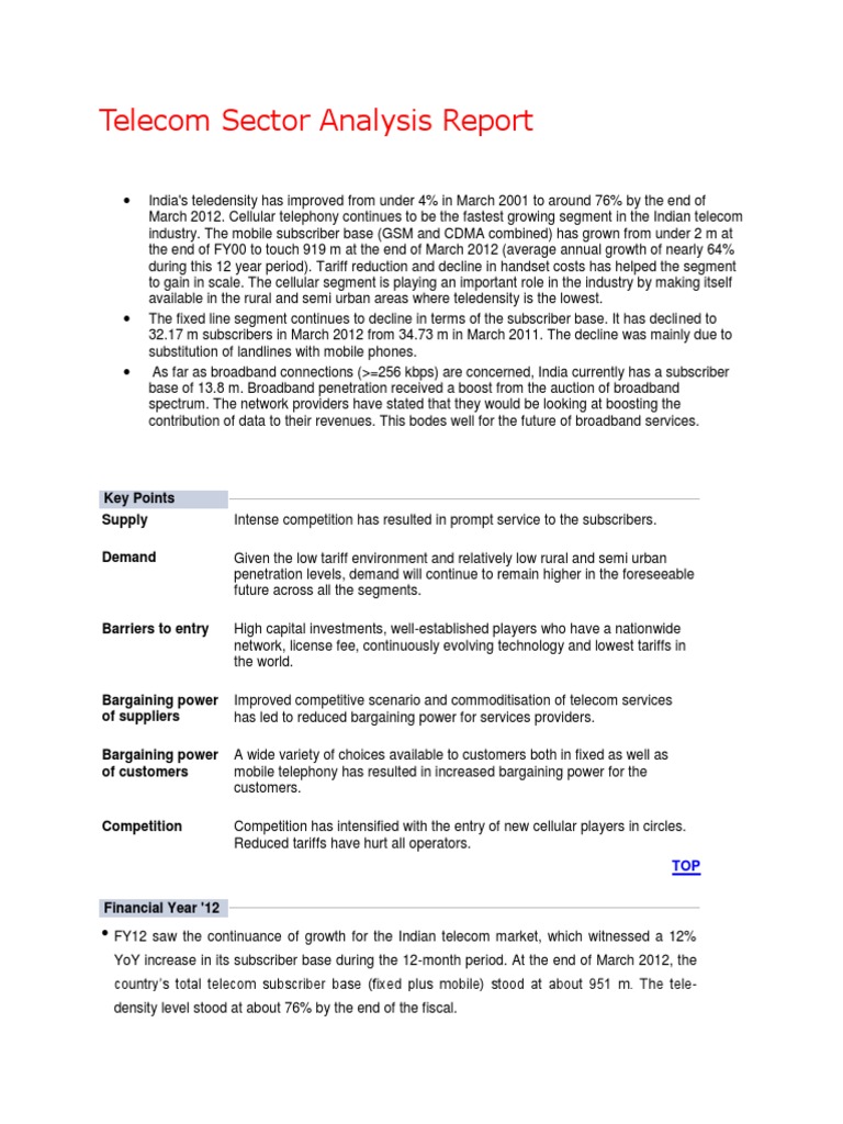 Telecom Sector Analysis Report | PDF | Mobile Phones | Networks