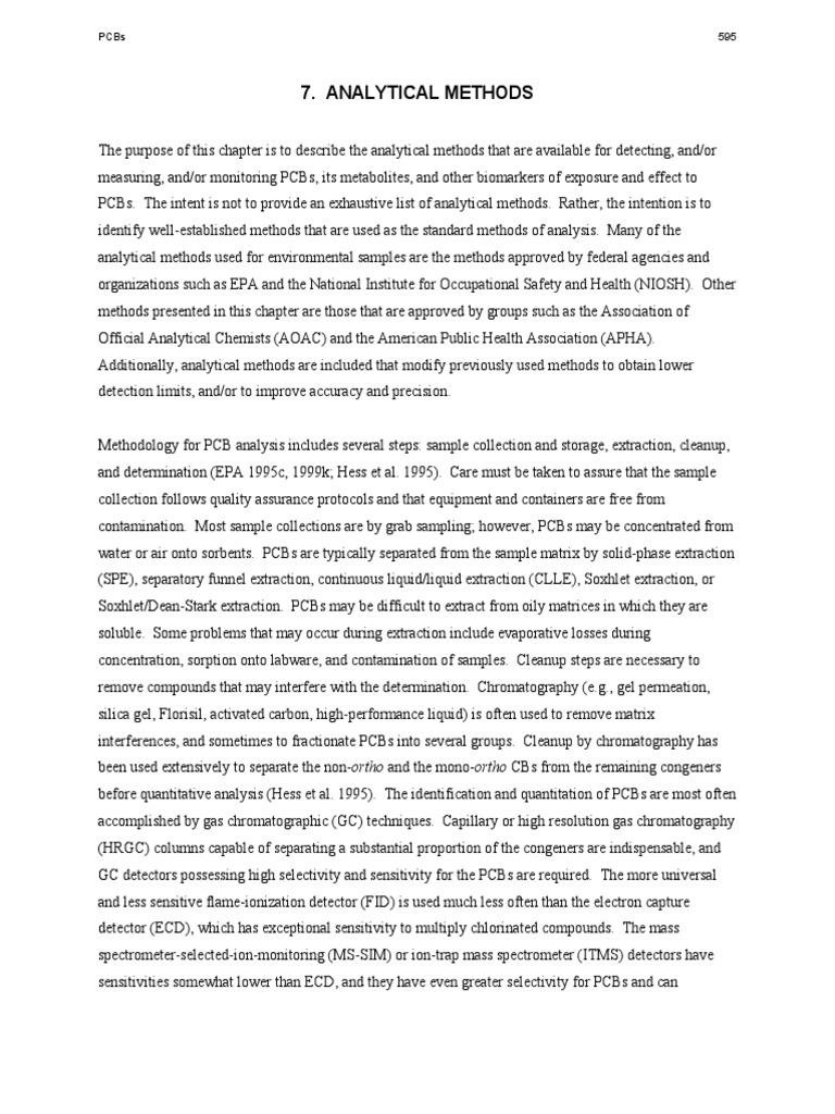 PCBs 7. ANALYTICAL METHODS | PDF | Polychlorinated Biphenyl | Gas ...