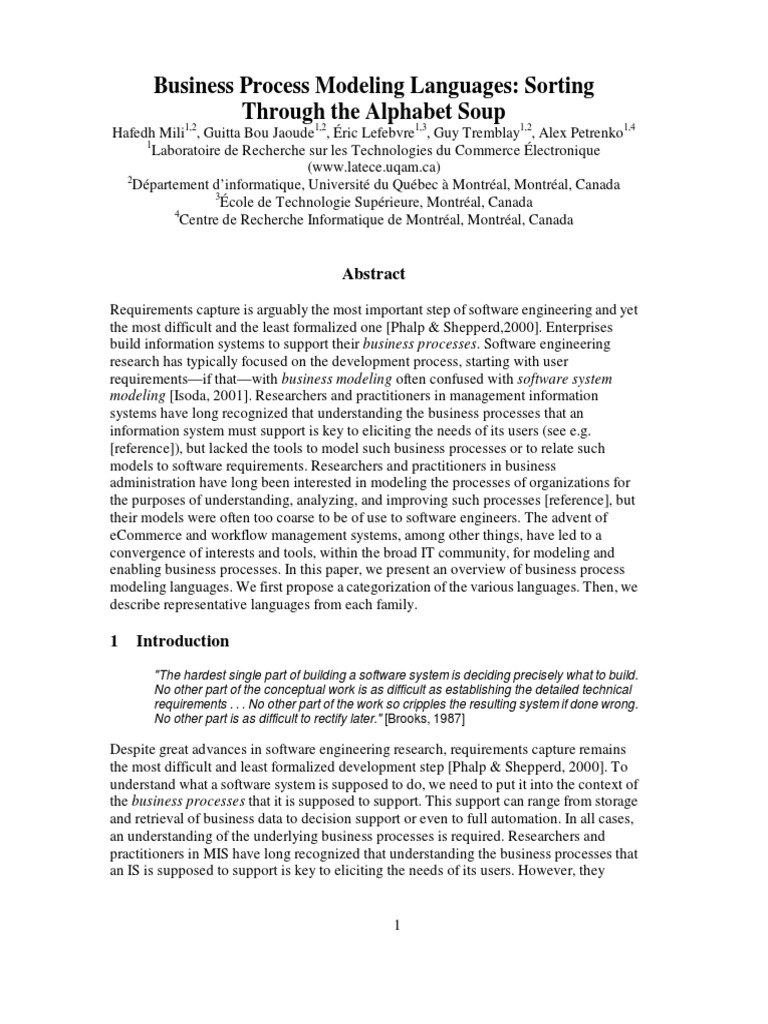 Business Process Modeling Languages: Sorting Through The Alphabet Soup ...