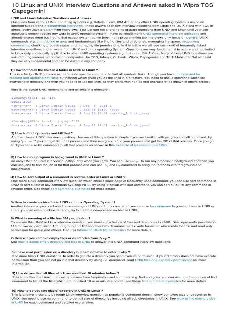 10 Linux and UNIX Interview Questions and Answers Asked in Wipro TCS ...