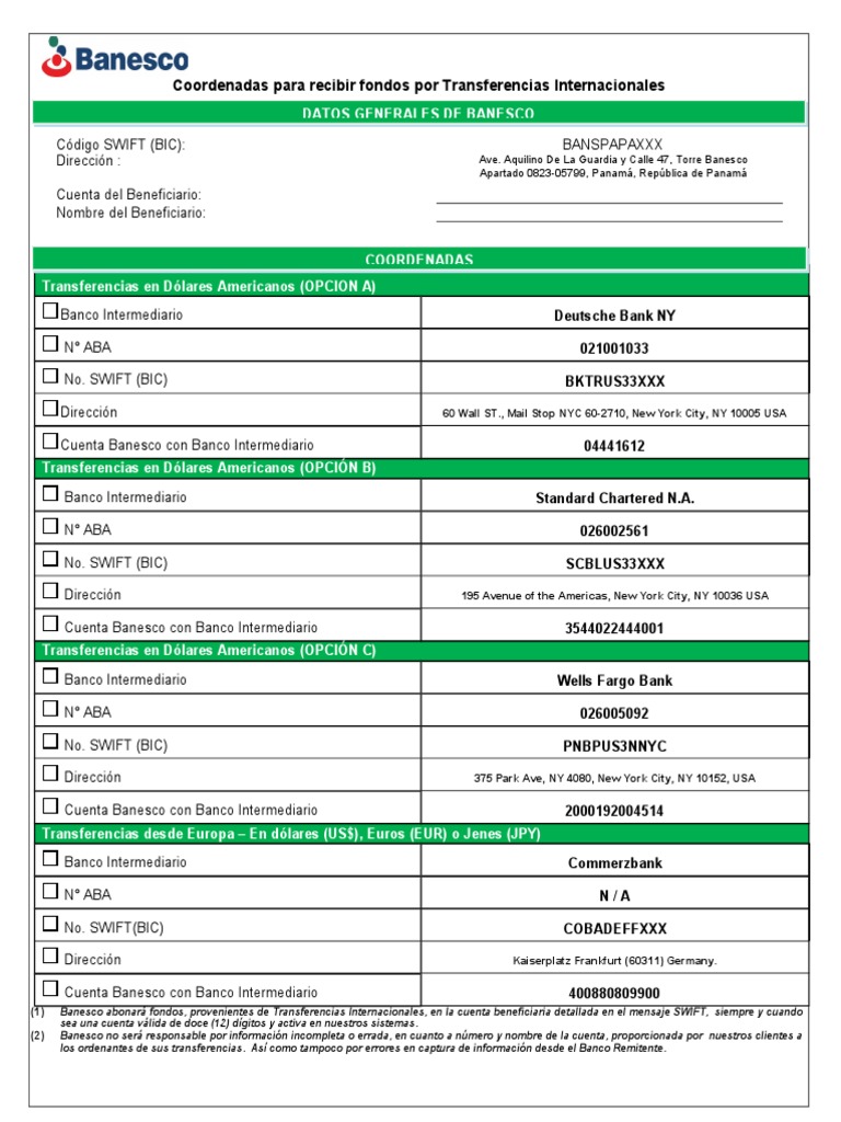 Coordenadas para Recibir Transferencias. Banesco Panamá.doc