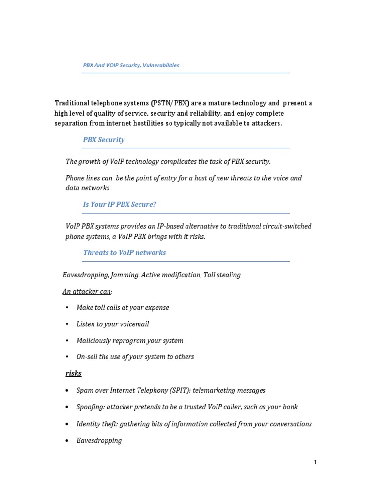 PBX and VOIP Security Vulnerabilities | PDF | Voice Over Ip | Session ...