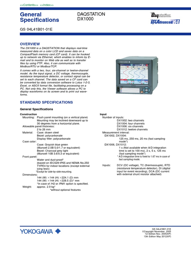 General Specifications: Daqstation DX1000 | PDF | File Transfer ...
