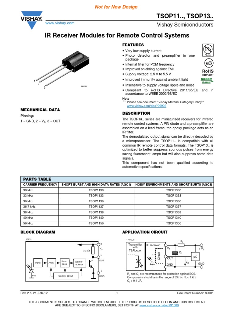 Tsop 11 XX | PDF | Fluorescent Lamp | Infrared