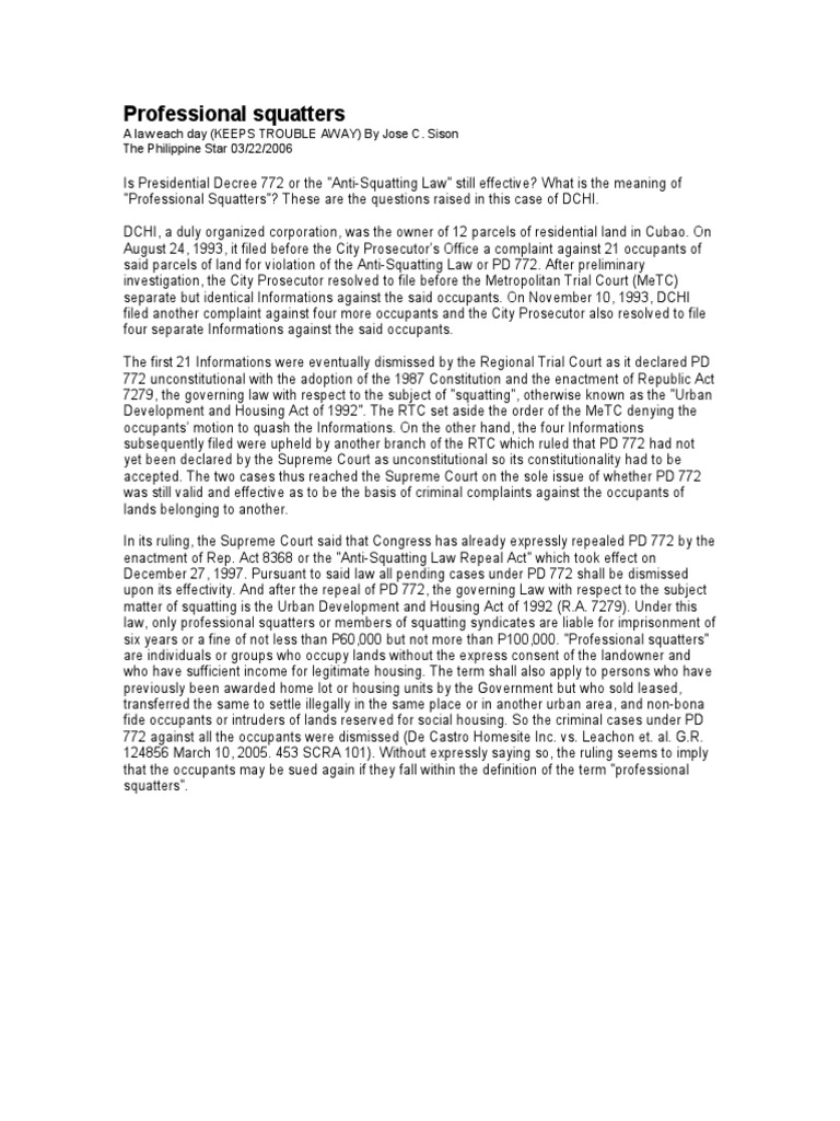 Professional Squatters | PDF