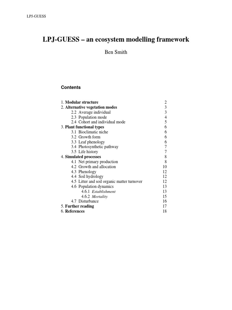 LPJ-GUESS - An Ecosystem Modelling Framework: Ben Smith | PDF | Soil ...