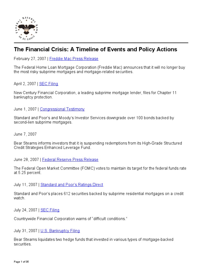 Crisis Timeline | PDF | Troubled Asset Relief Program | Federal Reserve ...